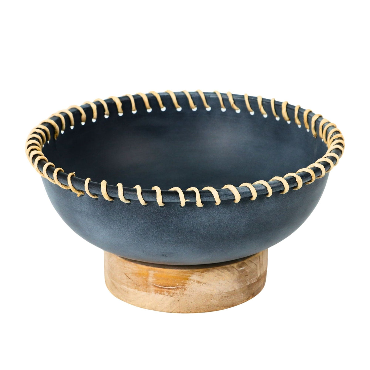 Blue Woven Metal Bowl w/ Wood Base – Transpac Brands