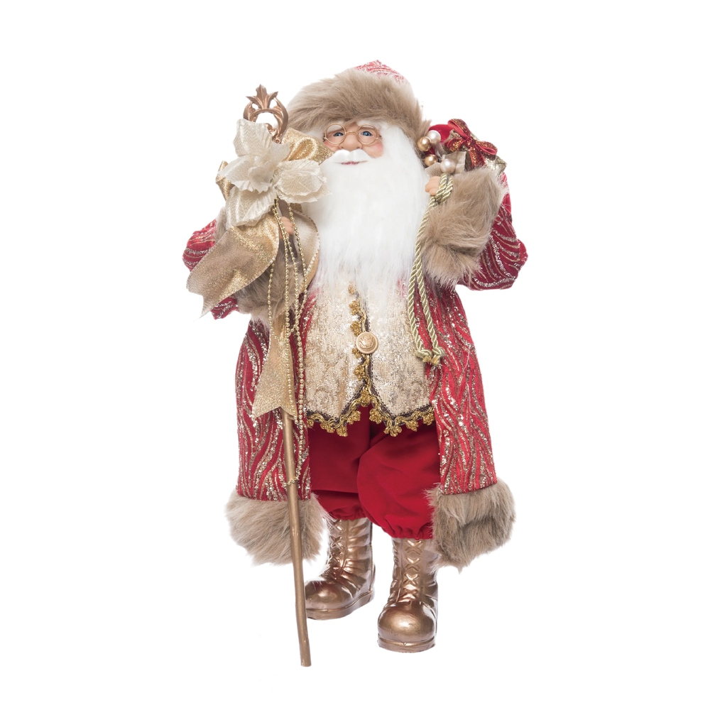 18" Red And Gold Elegant Santa With Ribbon Staff – Transpac Brands