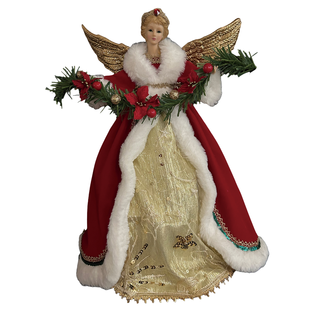 15" Red & Gold Angel TT W/Poinsettia Garland – Transpac Brands