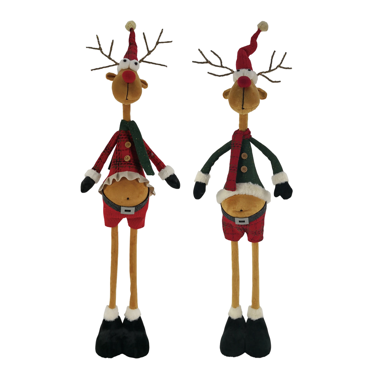 41" B/O STANDING MOOSE COUPLE IN RED GREEN WITH PRE-LIT ANTENNA ...