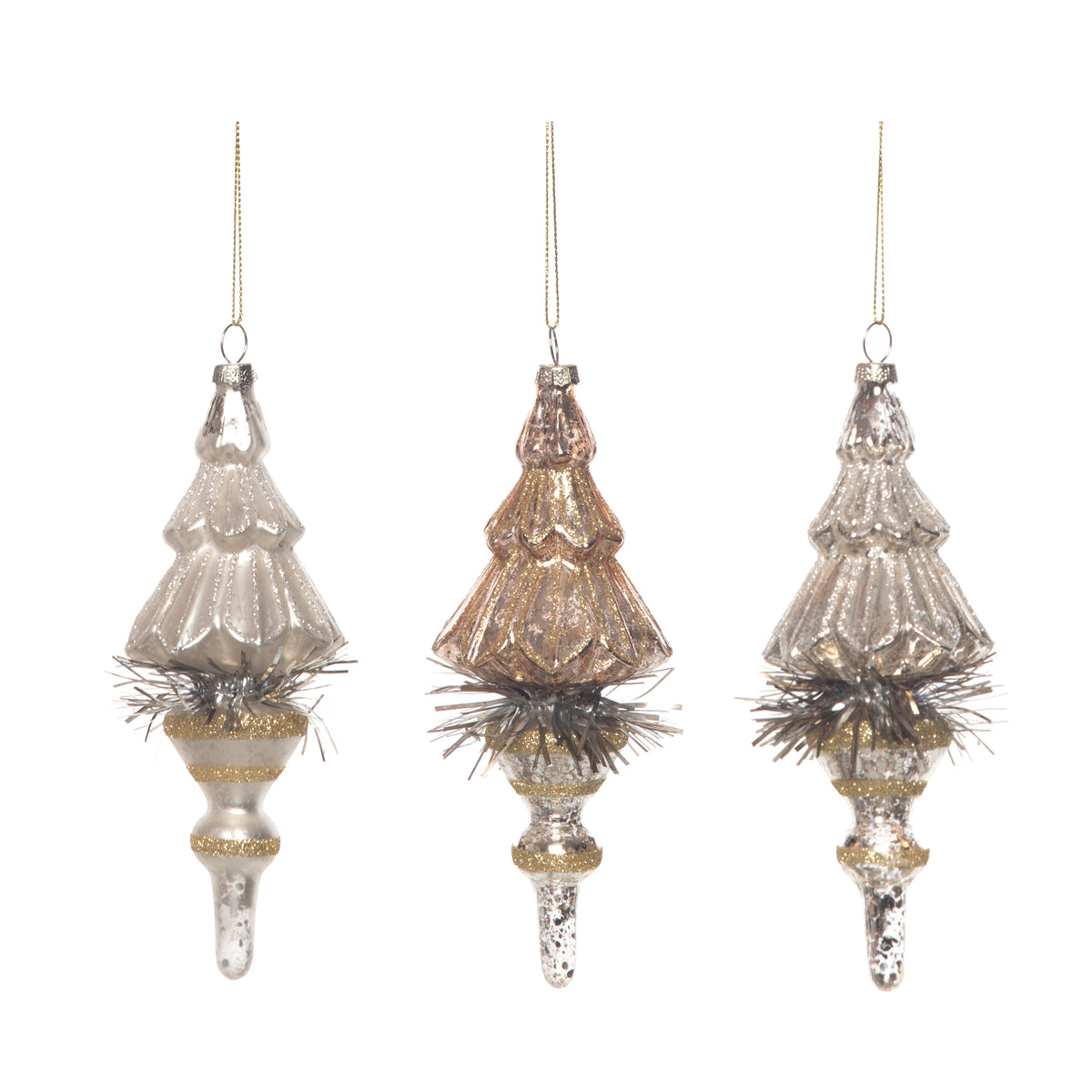 Glass Tinsel Tree Orn 3 Asst – Transpac Brands