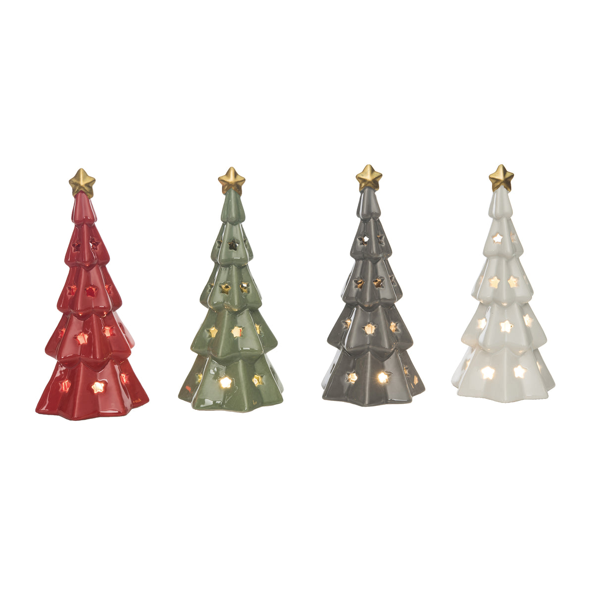 Cer Light Up Christmas Trees w/Star Punch Detail 4 Asst – Transpac Brands