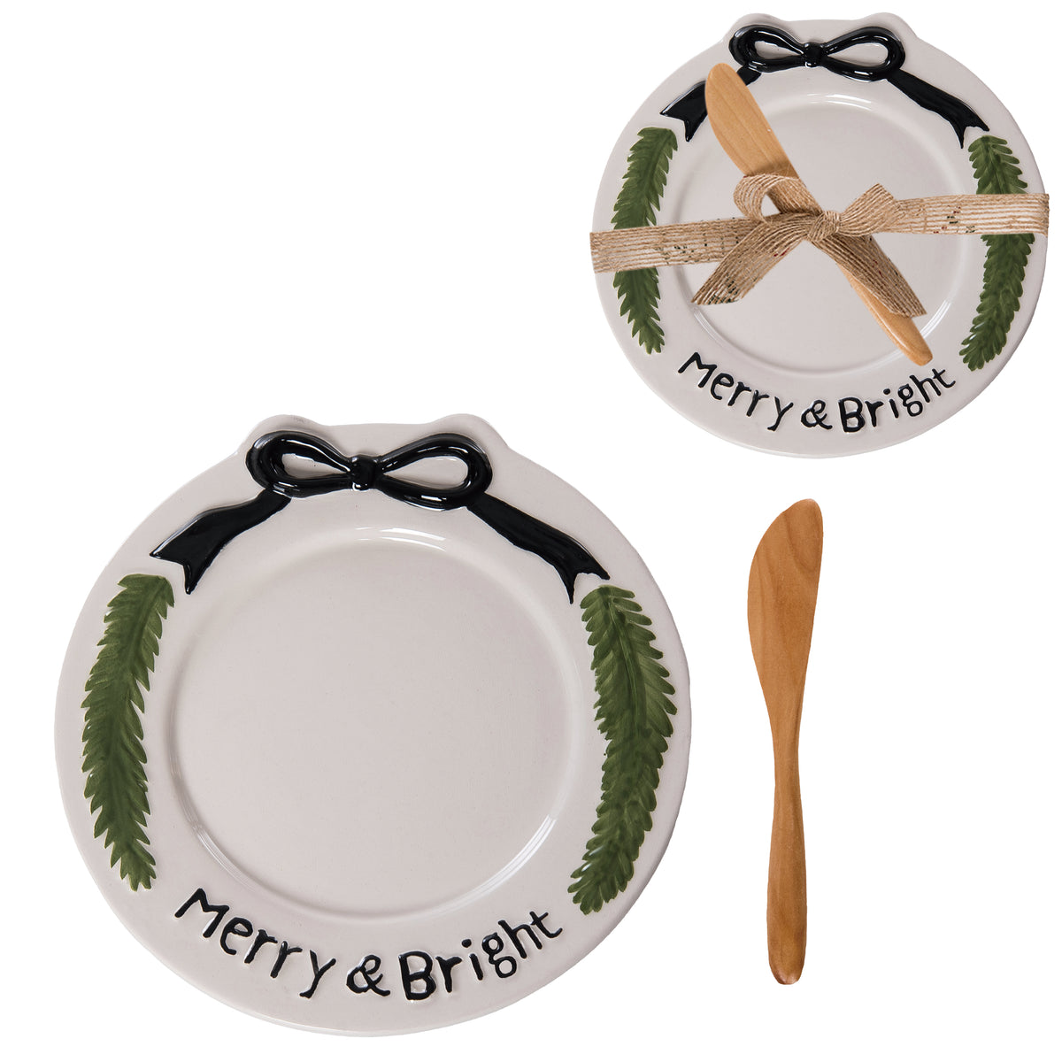 Dol Embossed Black Bow App Plate w/Wooden Spreader – Transpac Brands