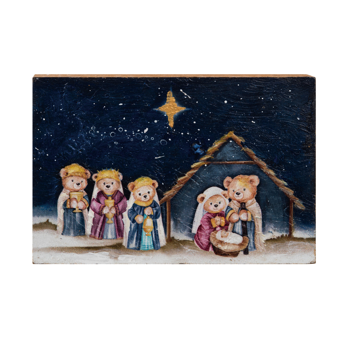 MDF Hand Painted Bear Manger Star Block – Transpac Brands
