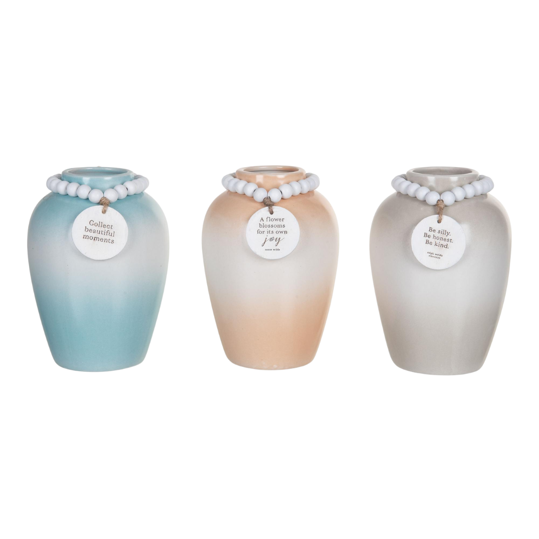 Stoneware Vase with Beaded Tag Asst 3 – Transpac Brands