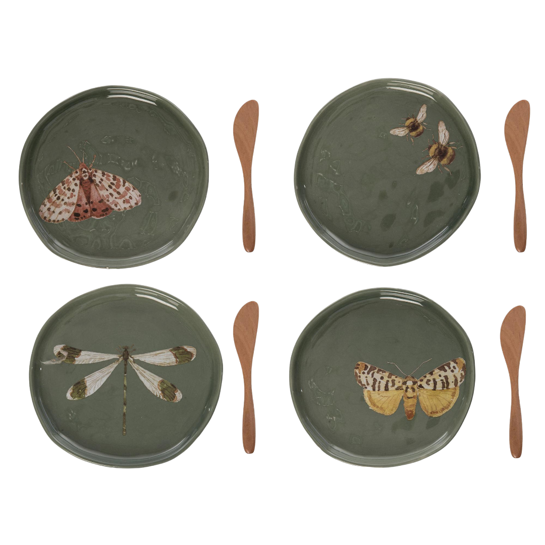 Dol Butterfly App Plates w/Wood Spreader 4 Asst – Transpac Brands