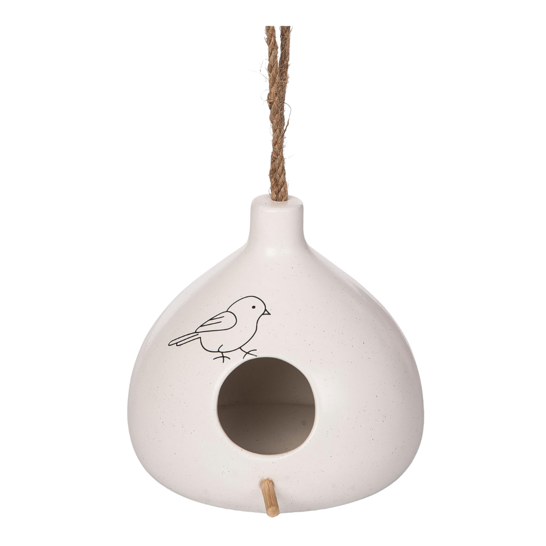 Cer White Bird House w/Bird Art – Transpac Brands